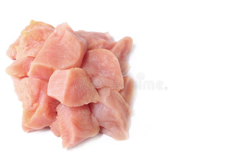 Raw Chicken,Top View of Raw Chicken Fillet Chunks Isolated on White ...