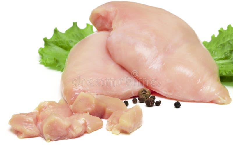 Top View of Raw Chicken Fillet Chunks on White Stock Photo - Image of ...