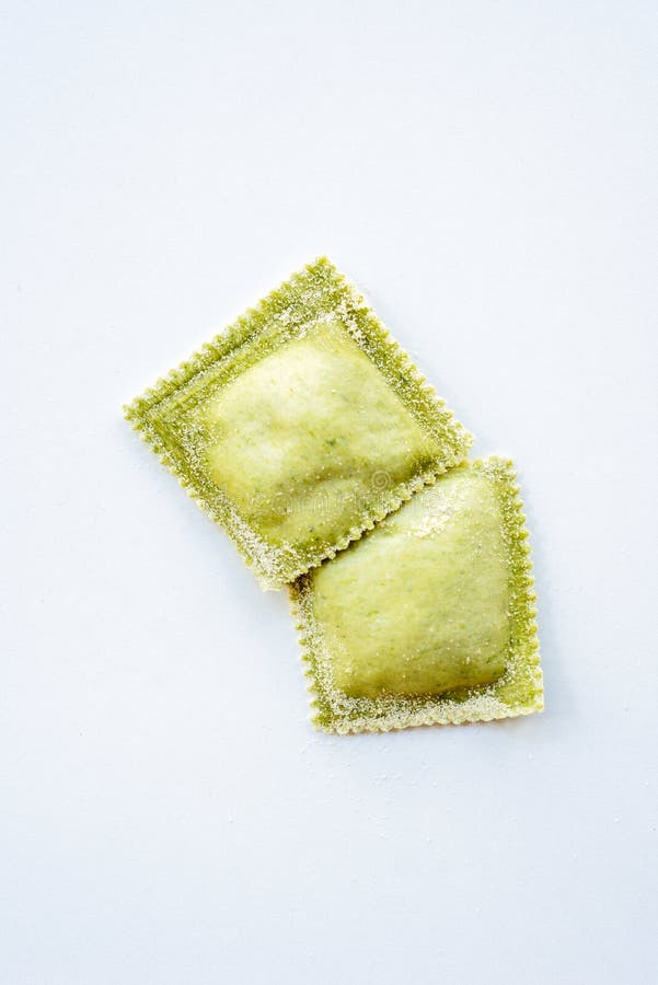 Top View of the Raw Green Ravioli Pasta on the White Surface Stock ...