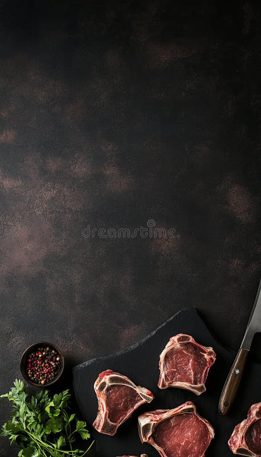 Top View of Raw Lamb Chops and Fresh Mutton Cutlets on Dark Background ...