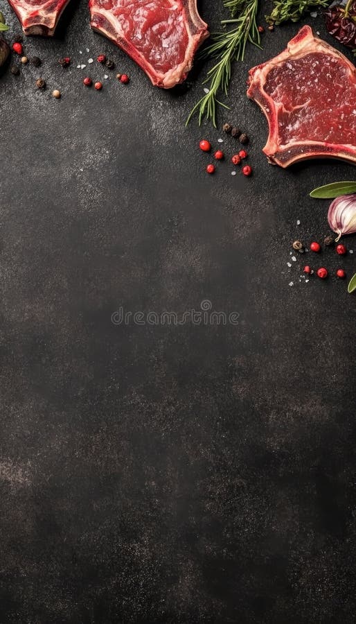 Top View of Raw Lamb Chops and Fresh Mutton Cutlets on Dark Background ...