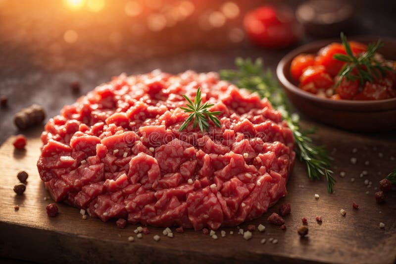Top View of Raw Minced Beef Meat. Ai Generative Stock Illustration ...