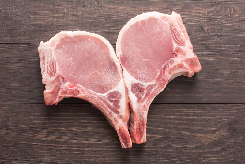 Top View Raw Pork Chop Steak on Wooden Background Stock Image - Image ...