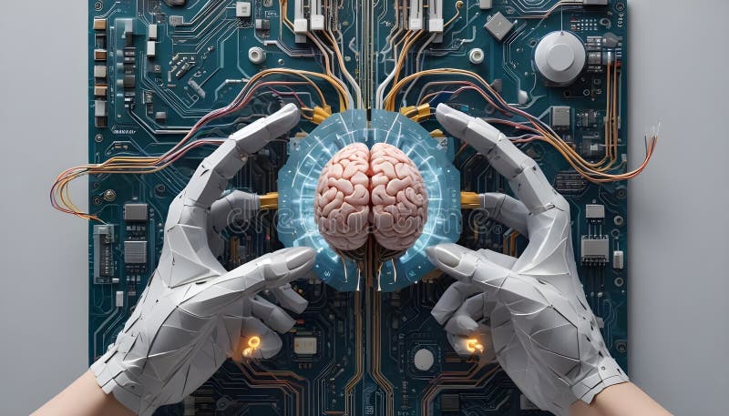 Top View of Realistic 3D Fusion of Brain and Computer - Biological ...