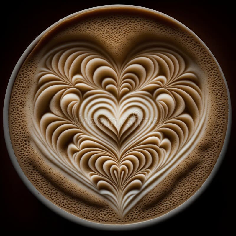 Top View of Realistic Latte Coffee Art with Froth Rippled Hearts. 3D ...