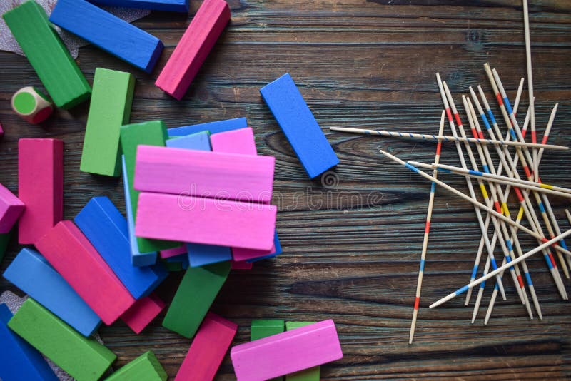 Top View of Rectangular Colorful Wooden Blocks and Mikado Pick-up ...