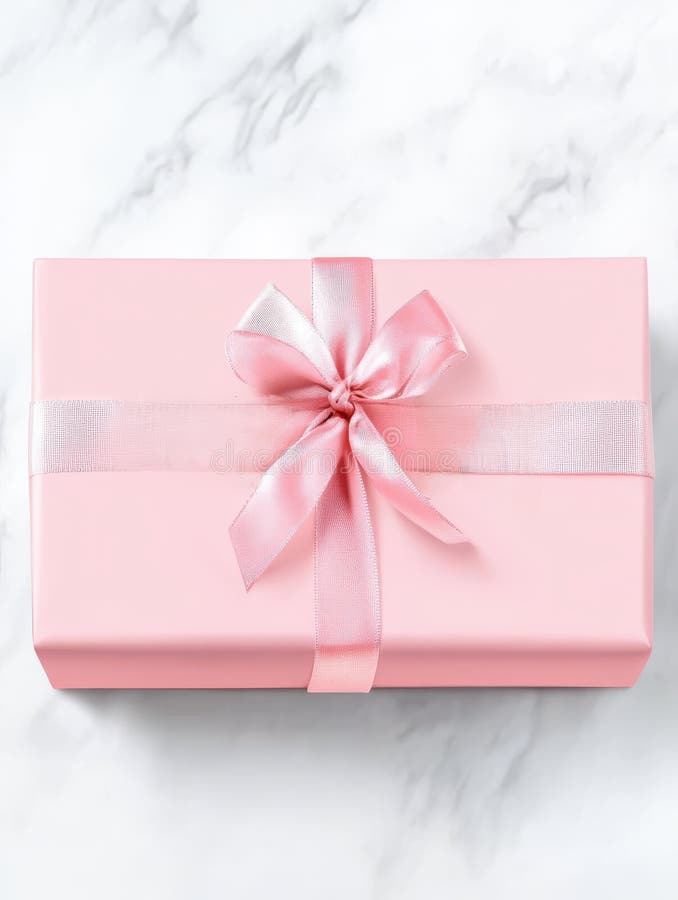 A Top View of a Rectangular Pink Present Wrapped with a Pink Ribbon and ...