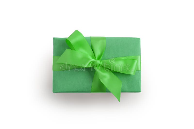 Top View of Rectangular Present Box with Green Ribbon Isolated on White ...