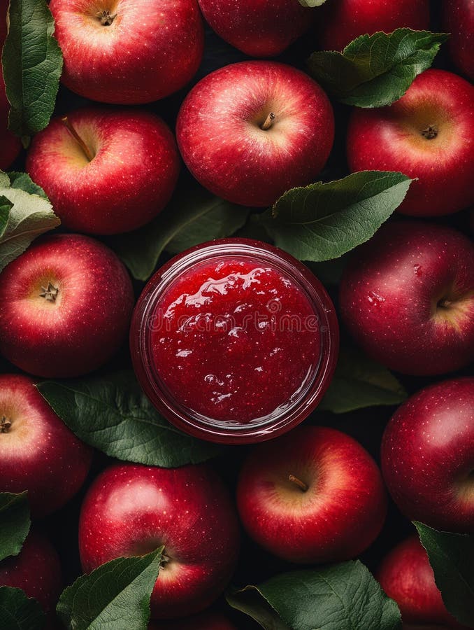 Top View of Red Apples and Apple Jam in a Jar. Stock Photo - Image of ...