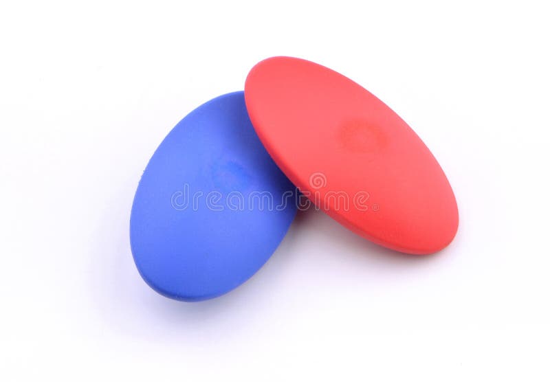 Top View of Red and Blue Erasers on White Background Stock Image ...