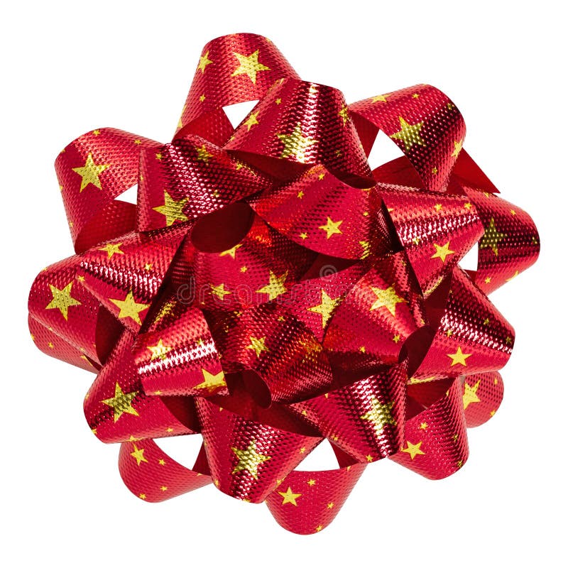 Top View of Red Bow with Star Pattern Isolated on White Background ...