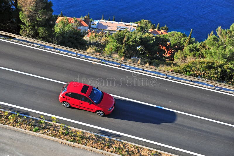 Top View of the Red Car on the Road Stock Image - Image of summer, road ...