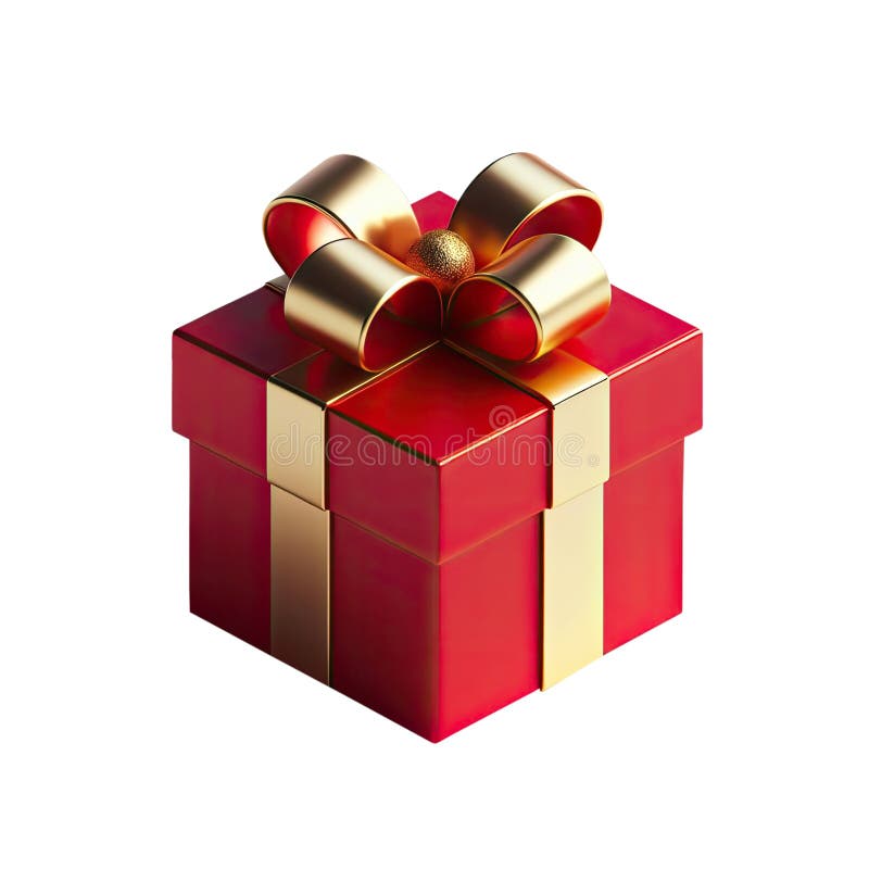 Top View of Red Christmas Box with Golden Ribbons on White Background ...