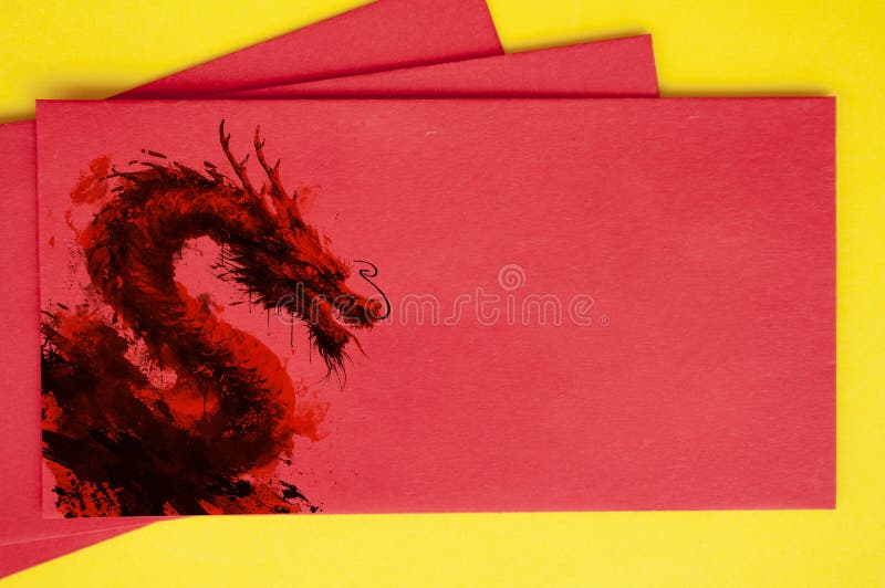 Top View of Red Dark Dragons on Chinese New Year Red Packet Stock Photo ...