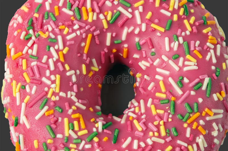 Top View of Red Donut with Sprinkles on Dark Background Stock Photo ...