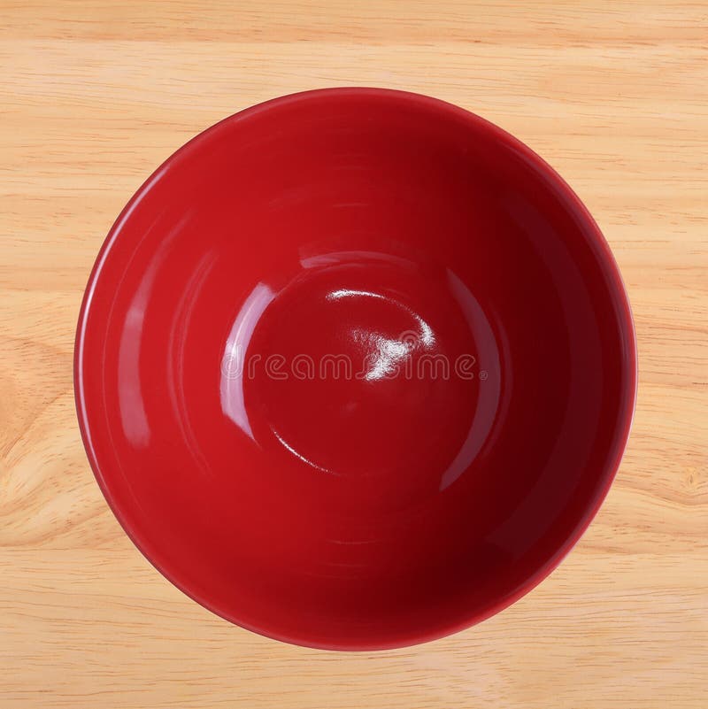 Top View Red Empty Bowl on Wood Stock Photo - Image of container, round ...
