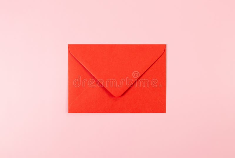 Top View of Red Envelope on Pink Background. Post Flat Lay Stock Photo ...