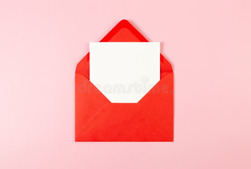 Top View of Red Envelope, White Card on Pink Background. Post Flat Lay ...