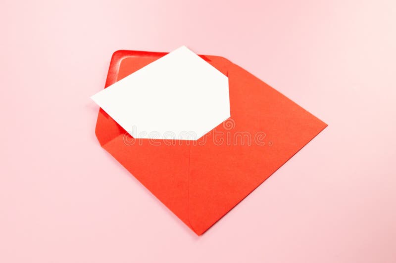 Top View of Red Envelope, White Card on Pink Background. Post Flat Lay ...
