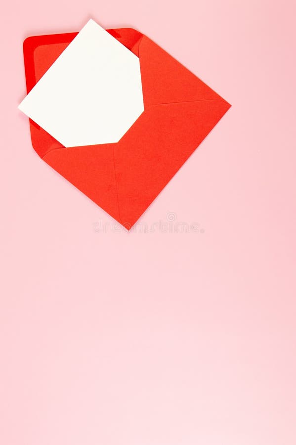 Top View of Red Envelope, White Card on Pink Background. Post Flat Lay ...
