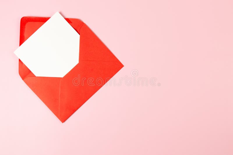 Top View of Red Envelope, White Card on Pink Background. Post Flat Lay ...