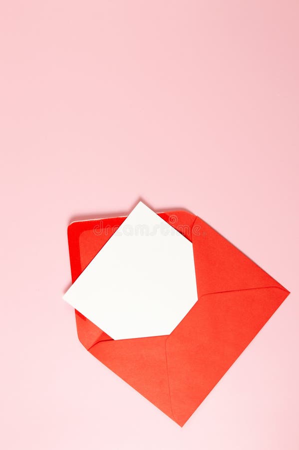 Top View of Red Envelope, White Card on Pink Background. Post Flat Lay ...