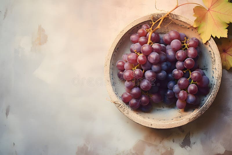 Top View of Red Grapes on Plate with Copy Space Stock Illustration ...