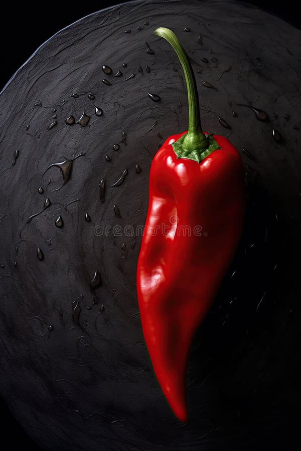 Top View of Red Hot Chilli Pepper on Dark Plate. Ai Generative Stock ...