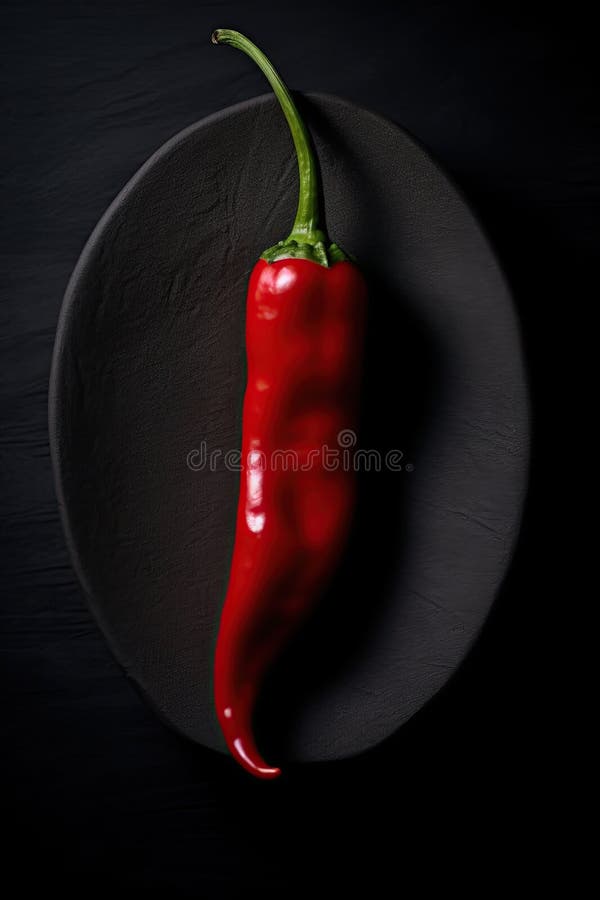 Top View of Red Hot Chilli Pepper on Dark Plate. Ai Generative Stock ...