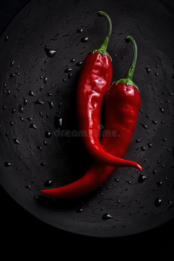 Top View of Red Hot Chilli Pepper on Dark Plate. Ai Generative Stock ...