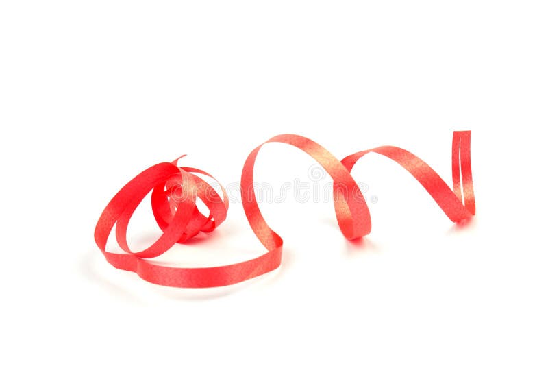 Top View of Red Ribbon Isolated Shiny Rolled on White Background. Flat ...