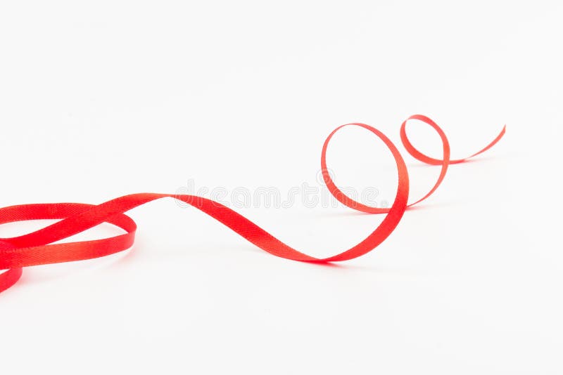 Top View of Red Ribbon Isolated Shiny Rolled on White Background. Flat ...
