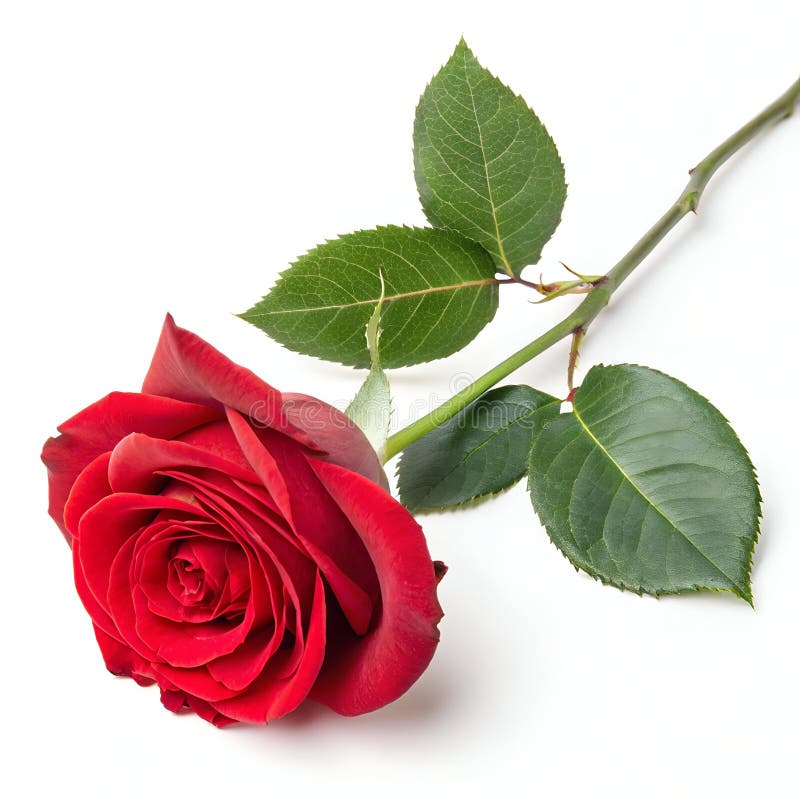 Top View of Red Rose with Green Leaf Isolated on White Background Stock ...