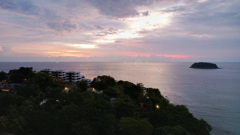 Top View of the Red Sunset, Ocean and Clouds. Stock Image - Image of ...