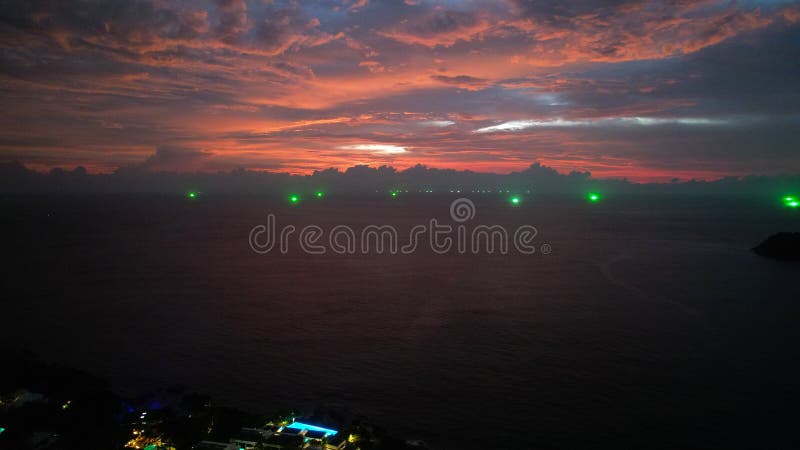 Top View of the Red Sunset, Ocean and Clouds. Stock Photo - Image of ...