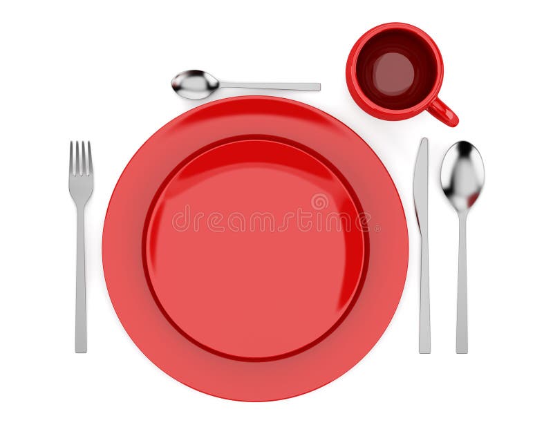 Top View of Red Table Setting Isolated on White Stock Illustration ...