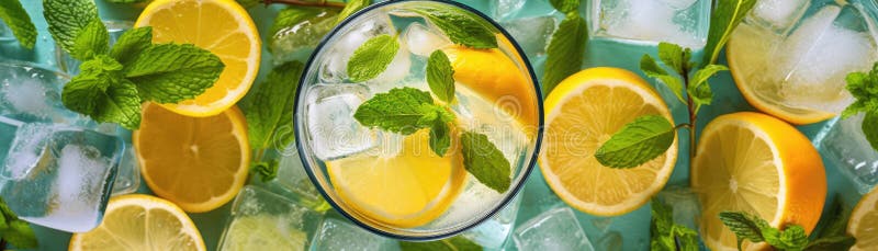 Top View Refreshing Pineapple Mint Spritz on Ice. Banner for Web ...