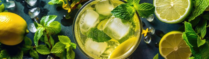 Top View Refreshing Pineapple Mint Spritzice Banner Background ...