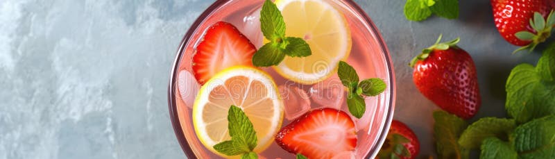 Top View Refreshing Strawberry Lemonade with Mint. Banner for Web ...