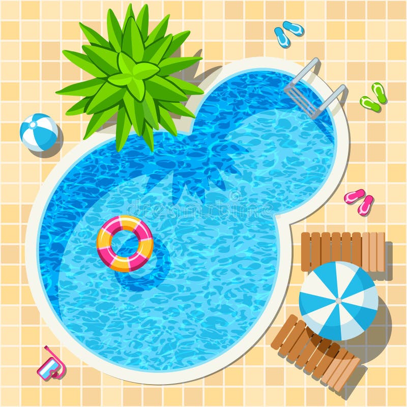 Swimming Pool with Colorful Floats, Top View Vector Illustration. Kids ...