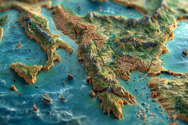 Top View of the Relief Map of Europe. 3d Illustration Stock ...
