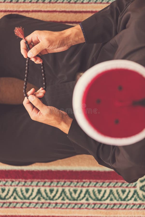 Top View of a Religious Muslim Man Praying Inside the Mosque Stock ...