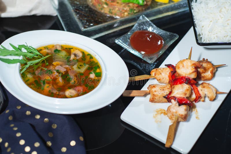 Top View of a Restaurant Table Served with a Multi-course Set Lunch and ...