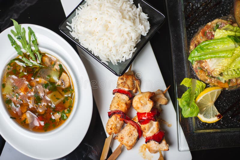 Top View of a Restaurant Table Served with a Multi-course Set Lunch and ...