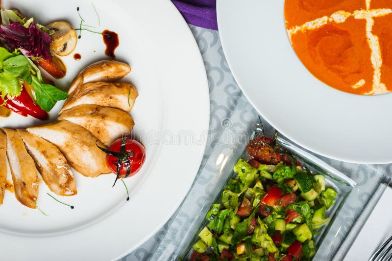 Top View of a Restaurant Table Served with a Multi-course Set Lunch and ...