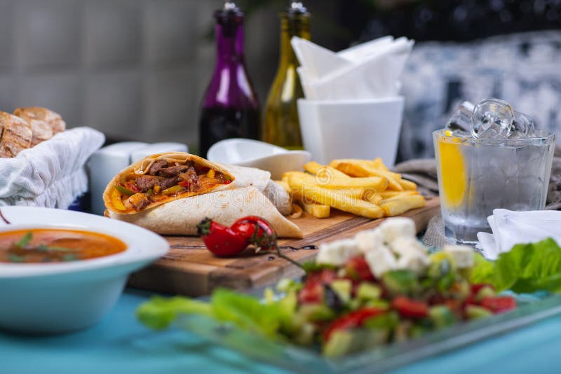 Top View of a Restaurant Table Served with a Multi-course Set Lunch and ...