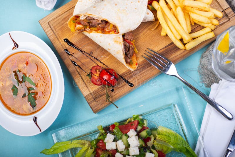 Top View of a Restaurant Table Served with a Multi-course Set Lunch and ...