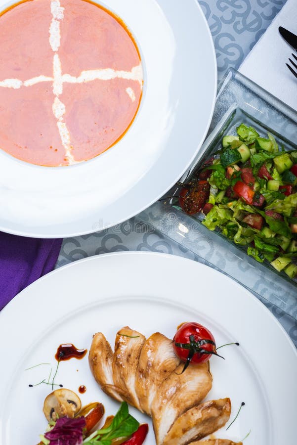 Top View of a Restaurant Table Served with a Multi-course Set Lunch and ...