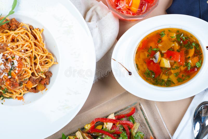 Top View of a Restaurant Table Served with a Multi-course Set Lunch and ...