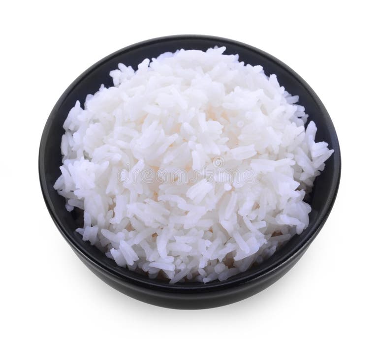 Top View Rice in Bowl Isolated on White Background Stock Photo - Image ...